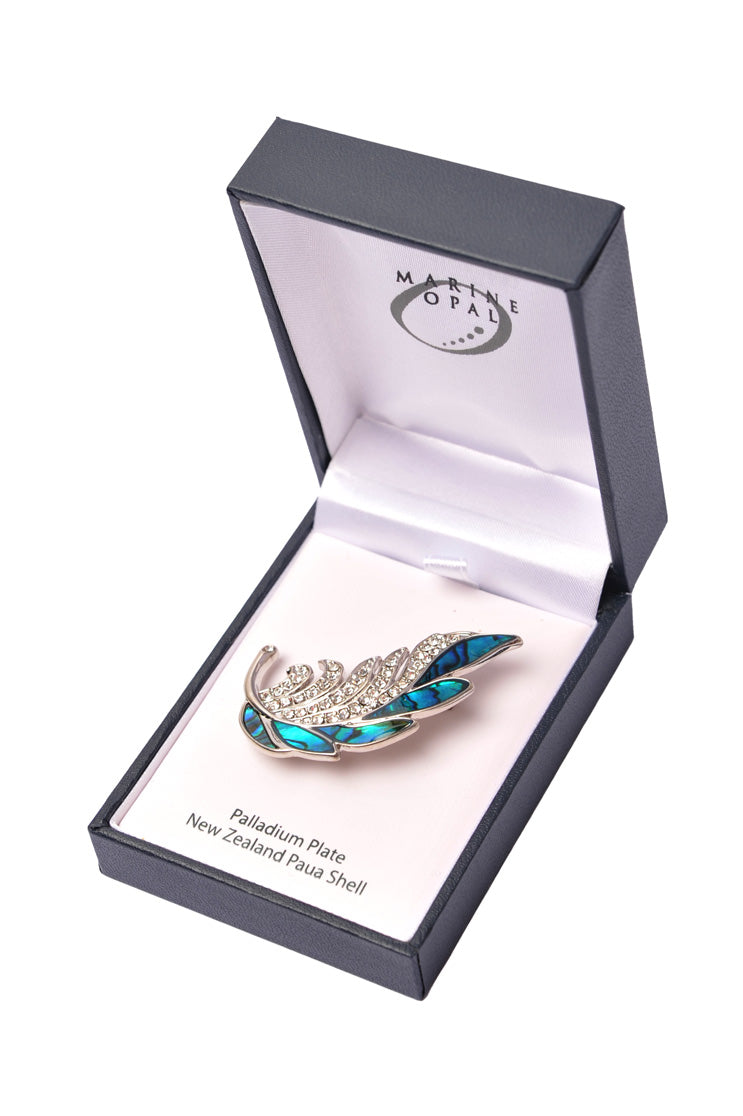 Marine Opal | Paua Shell Brooch | Crystal Leaf Design